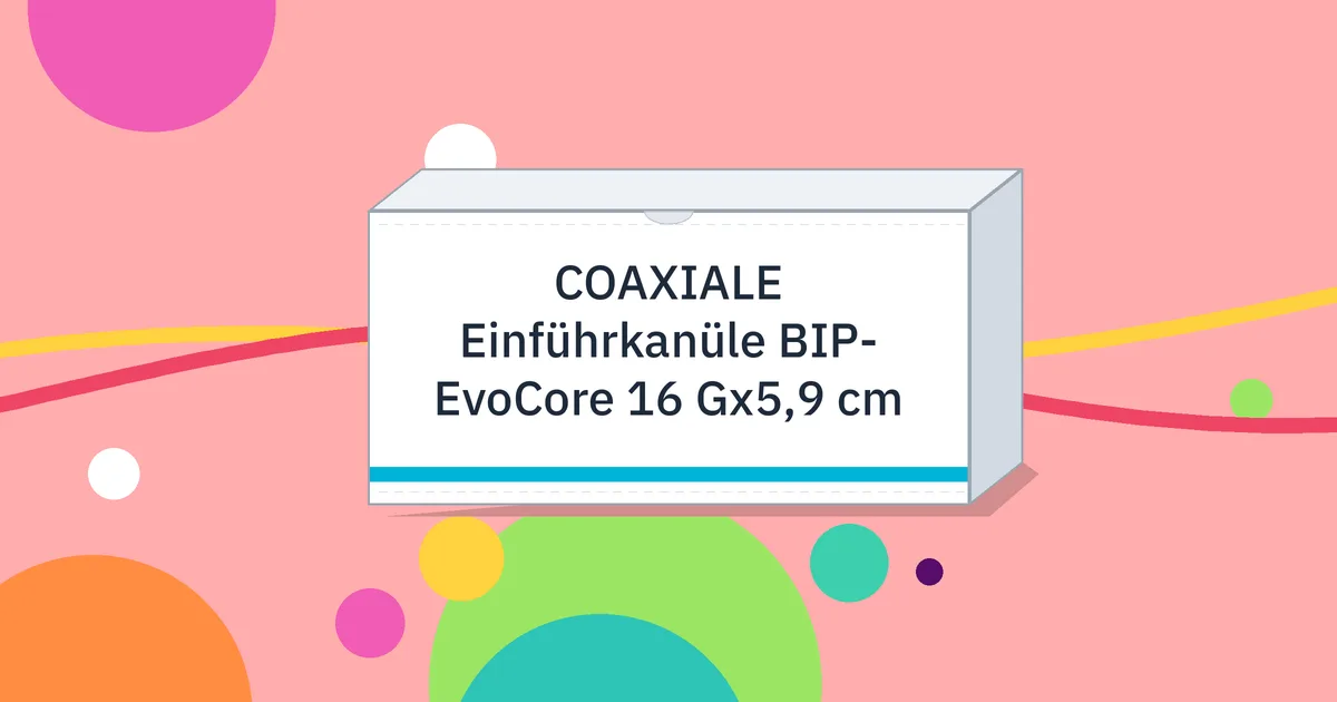 Symbolbild: Packung mit der Aufschrift COAXIALE Einführkanüle BIP-EvoCore 16 Gx5,9 cm (PZN 16135417) – Verfügbarkeit und Bezug in Apotheken in Frankfurt am Main