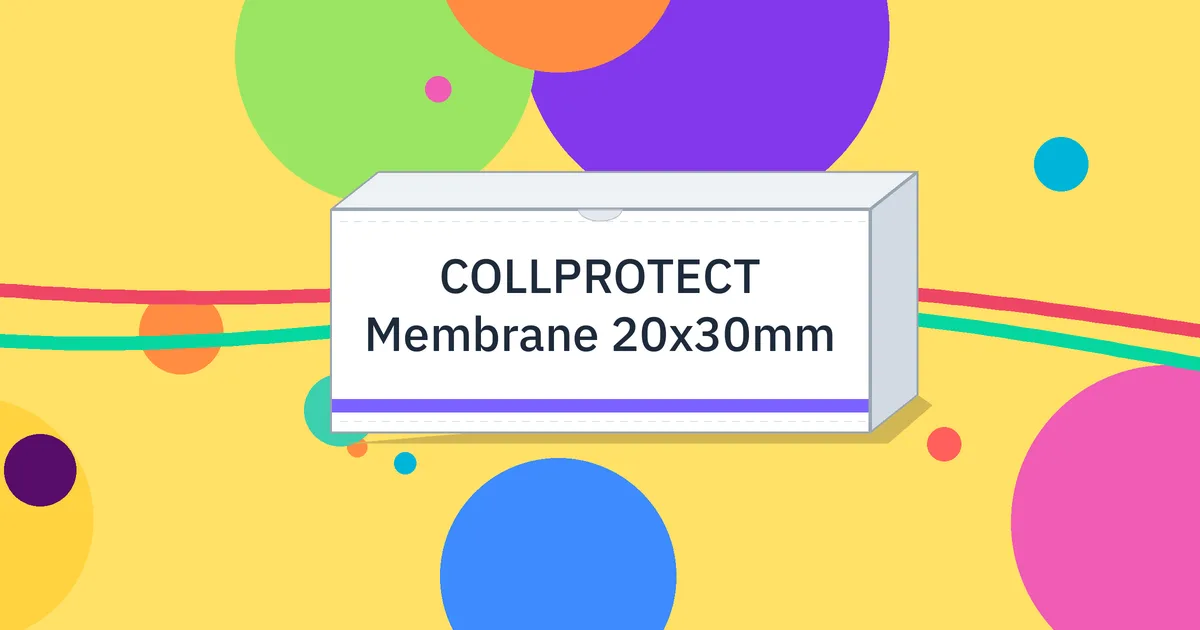 Symbolbild: Packung mit der Aufschrift COLLPROTECT Membrane 20x30mm (PZN 08853647) – Verfügbarkeit und Bezug in Apotheken in Frankfurt am Main