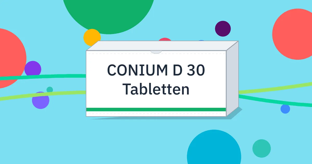 Symbolbild: Packung mit der Aufschrift CONIUM D 30 Tabletten (PZN 02629009) – Verfügbarkeit und Bezug in Apotheken in Frankfurt am Main