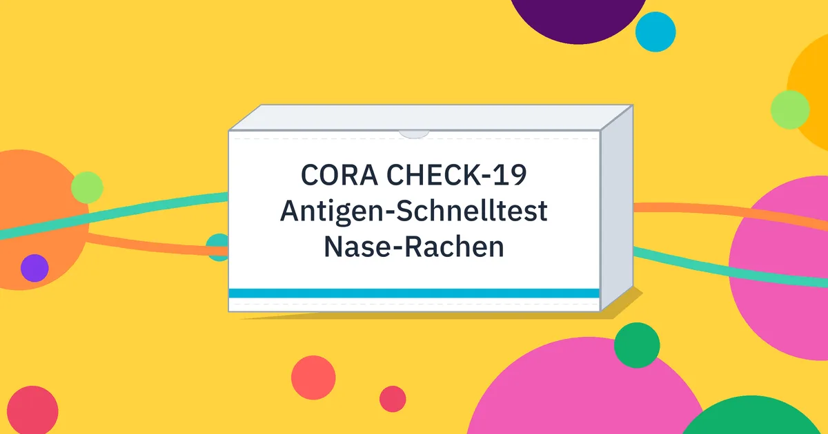 Symbolbild: Packung mit der Aufschrift CORA CHECK-19 Antigen-Schnelltest Nase-Rachen (PZN 16884610) – Verfügbarkeit und Bezug in Apotheken in Frankfurt am Main