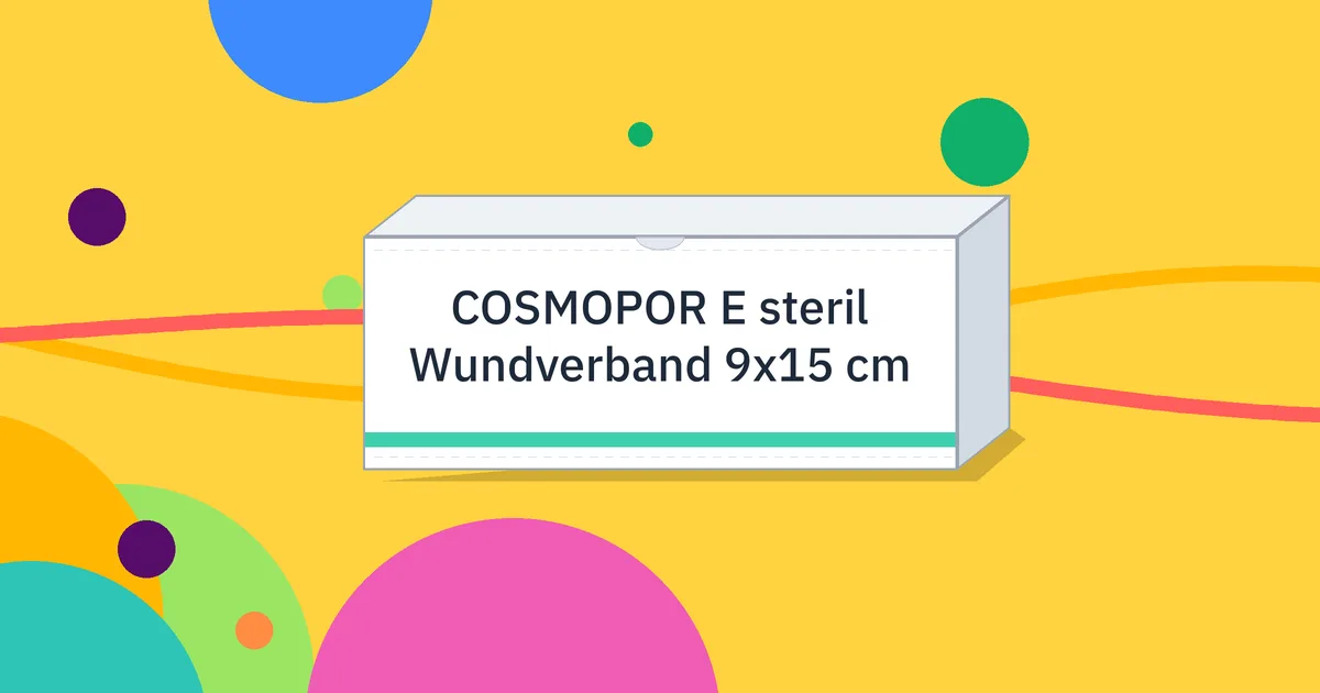Symbolbild: Packung mit der Aufschrift COSMOPOR E steril Wundverband 9x15 cm (PZN 19485856) – Verfügbarkeit und Bezug in Apotheken in Frankfurt am Main