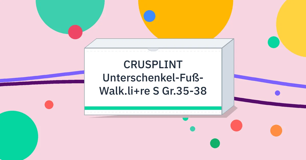 Symbolbild: Packung mit der Aufschrift CRUSPLINT Unterschenkel-Fuß-Walk.li+re S Gr.35-38 (PZN 17197662) – Verfügbarkeit und Bezug in Apotheken in Frankfurt am Main