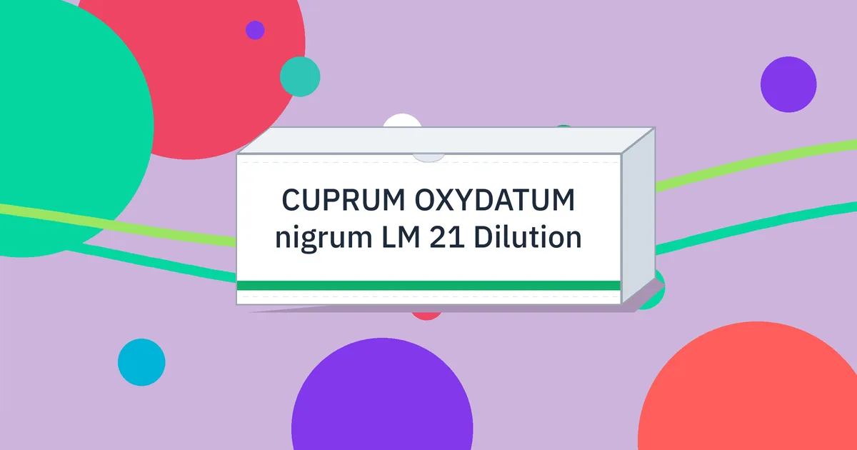 Symbolbild: Packung mit der Aufschrift CUPRUM OXYDATUM nigrum LM 21 Dilution (PZN 13458769) – Verfügbarkeit und Bezug in Apotheken in Frankfurt am Main