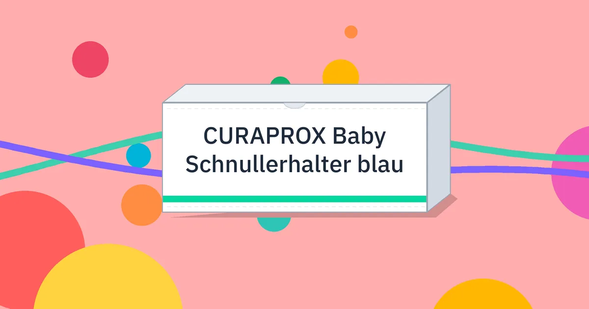 Symbolbild: Packung mit der Aufschrift CURAPROX Baby Schnullerhalter blau (PZN 16587817) – Verfügbarkeit und Bezug in Apotheken in Frankfurt am Main