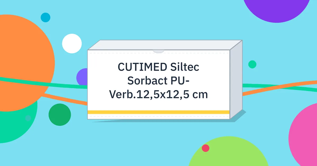 Symbolbild: Packung mit der Aufschrift CUTIMED Siltec Sorbact PU-Verb.12,5x12,5 cm (PZN 16537191) – Verfügbarkeit und Bezug in Apotheken in Frankfurt am Main