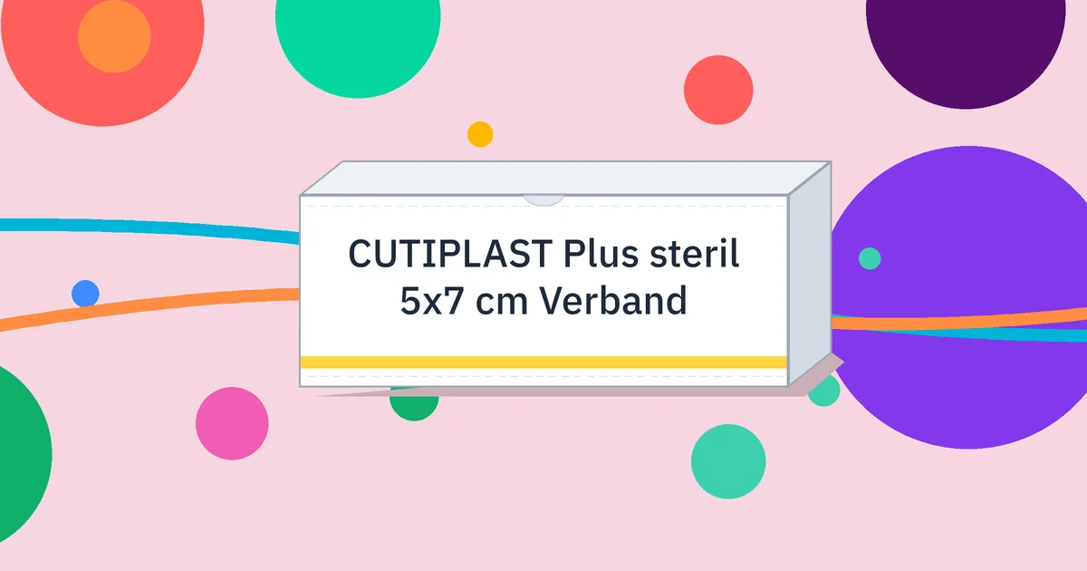 Symbolbild: Packung mit der Aufschrift CUTIPLAST Plus steril 5x7 cm Verband (PZN 08928724) – Verfügbarkeit und Bezug in Apotheken in Frankfurt am Main