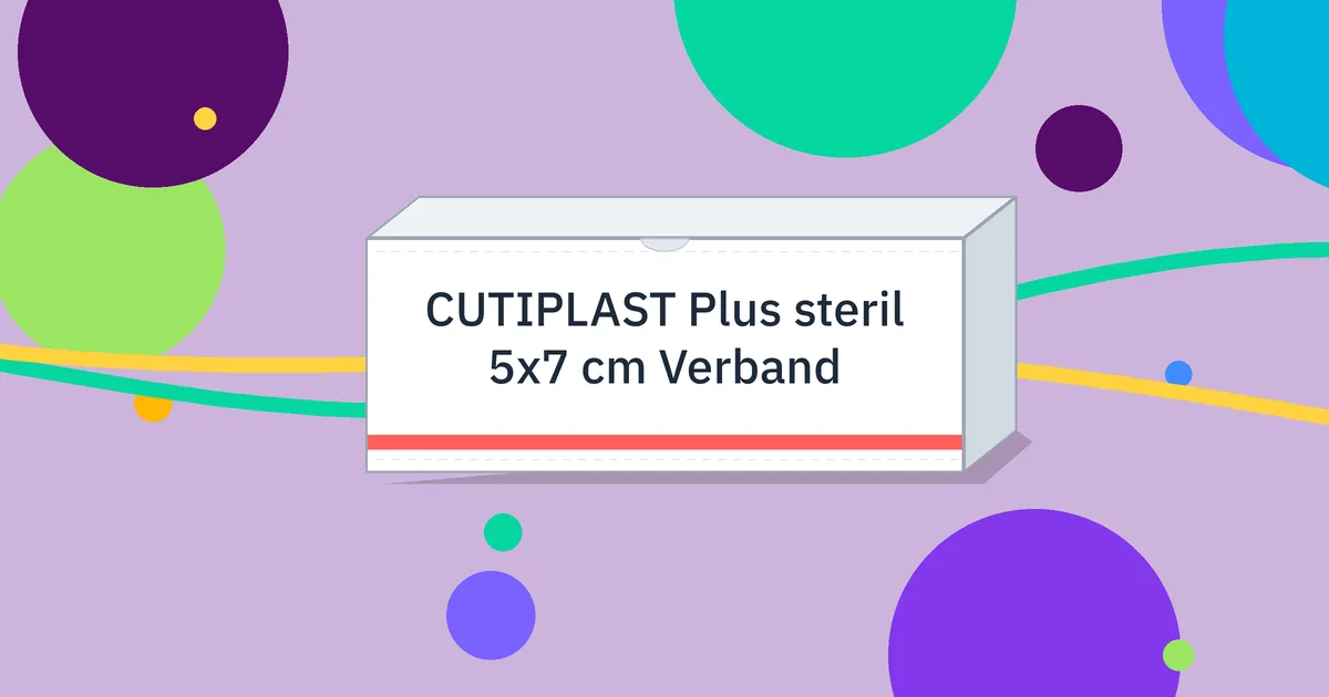 Symbolbild: Packung mit der Aufschrift CUTIPLAST Plus steril 5x7 cm Verband (PZN 09732561) – Verfügbarkeit und Bezug in Apotheken in Frankfurt am Main