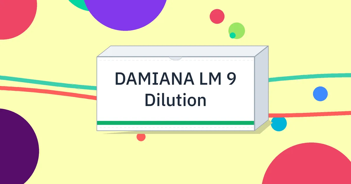 Symbolbild: Packung mit der Aufschrift DAMIANA LM 9 Dilution (PZN 13460950) – Verfügbarkeit und Bezug in Apotheken in Frankfurt am Main