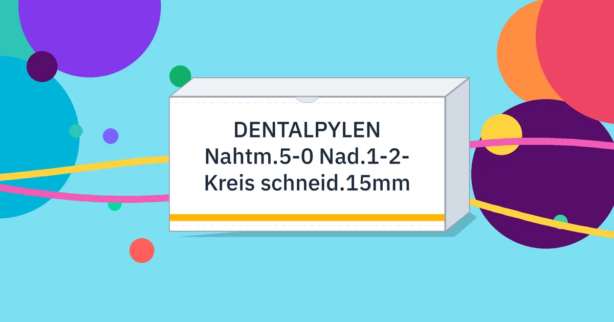 Symbolbild: Packung mit der Aufschrift DENTALPYLEN Nahtm.5-0 Nad.1-2-Kreis schneid.15mm (PZN 16756875) – Verfügbarkeit und Bezug in Apotheken in Frankfurt am Main