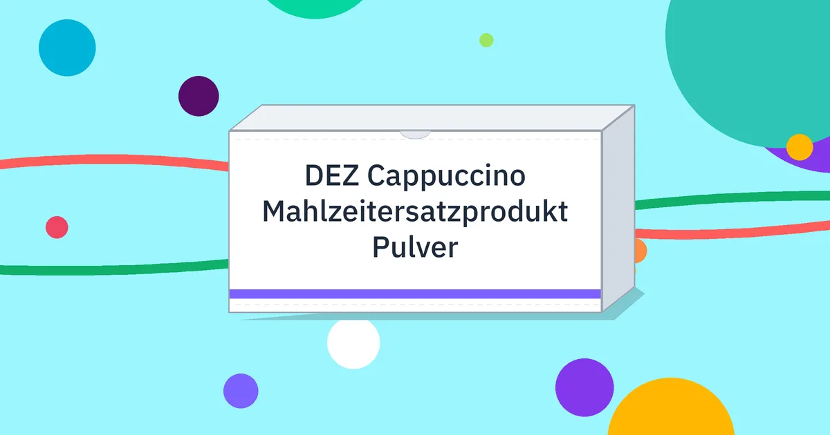 Symbolbild: Packung mit der Aufschrift DEZ Cappuccino Mahlzeitersatzprodukt Pulver (PZN 09947623) – Verfügbarkeit und Bezug in Apotheken in Frankfurt am Main