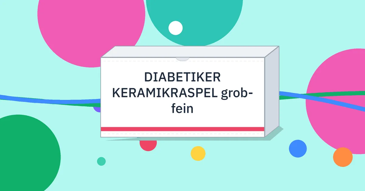 Symbolbild: Packung mit der Aufschrift DIABETIKER KERAMIKRASPEL grob-fein (PZN 00104455) – Verfügbarkeit und Bezug in Apotheken in Frankfurt am Main