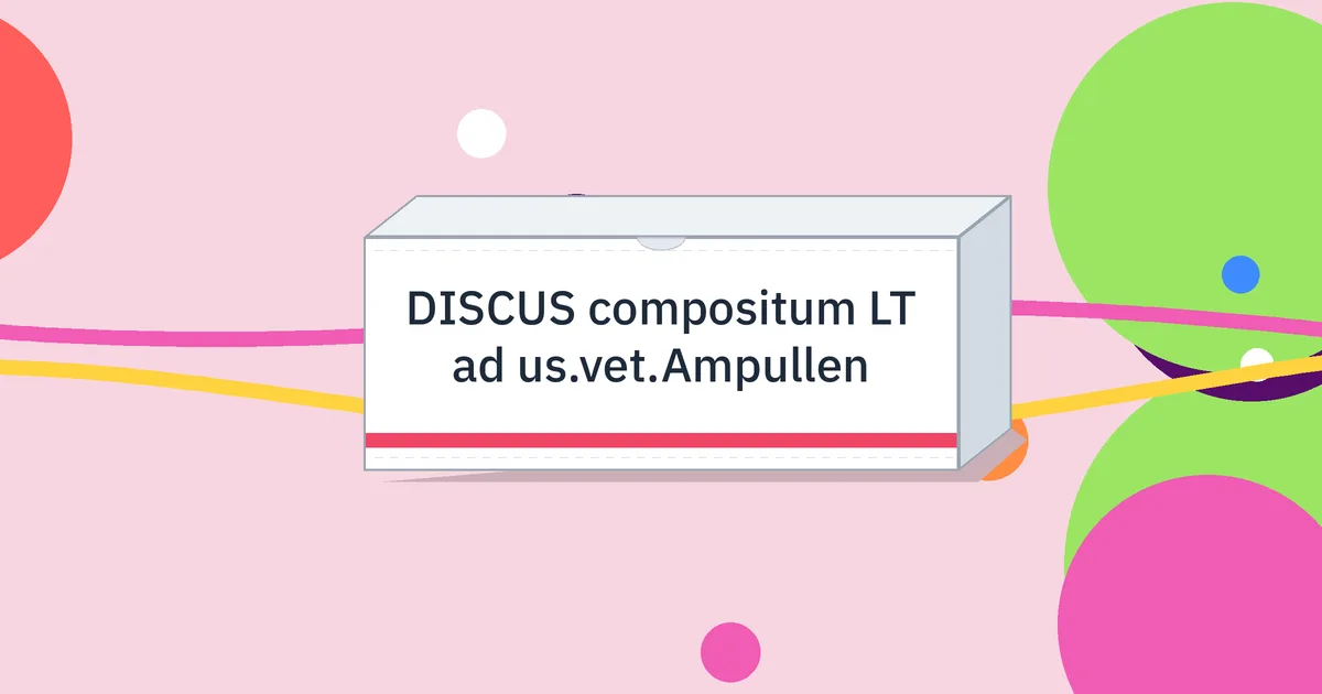 Symbolbild: Packung mit der Aufschrift DISCUS compositum LT ad us.vet.Ampullen (PZN 09921322) – Verfügbarkeit und Bezug in Apotheken in Frankfurt am Main