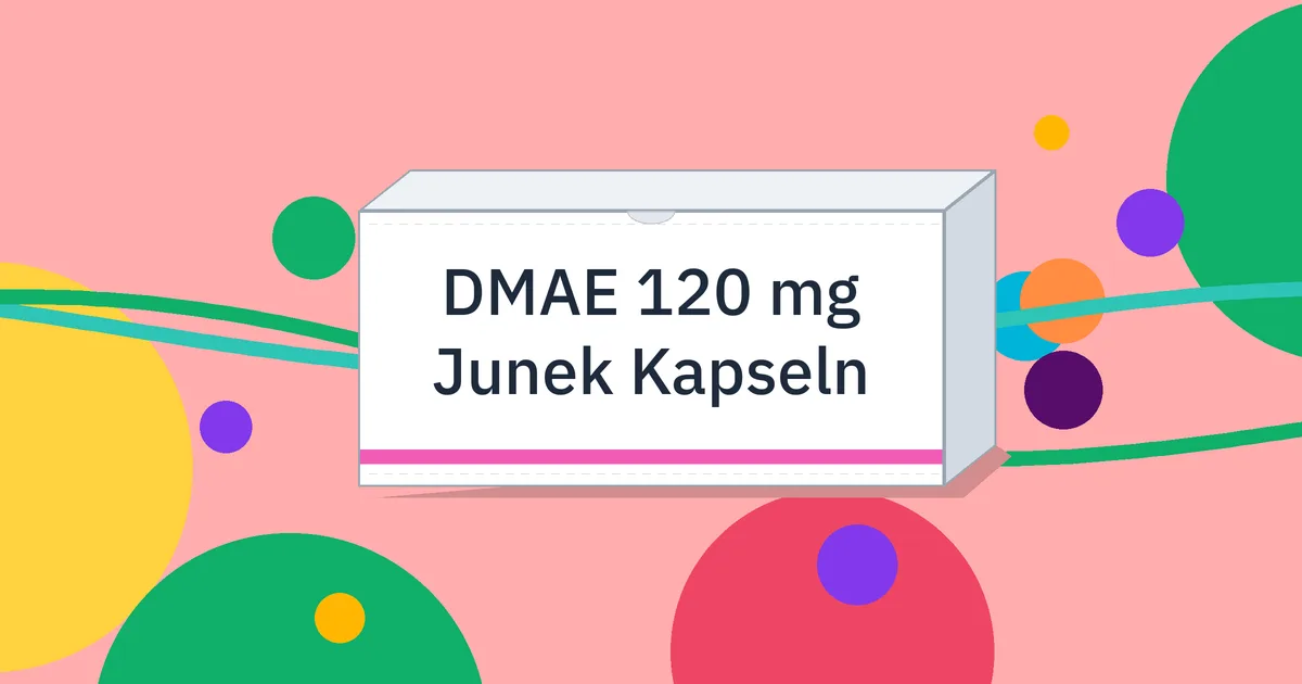 Symbolbild: Packung mit der Aufschrift DMAE 120 mg Junek Kapseln (PZN 10829544) – Verfügbarkeit und Bezug in Apotheken in Frankfurt am Main