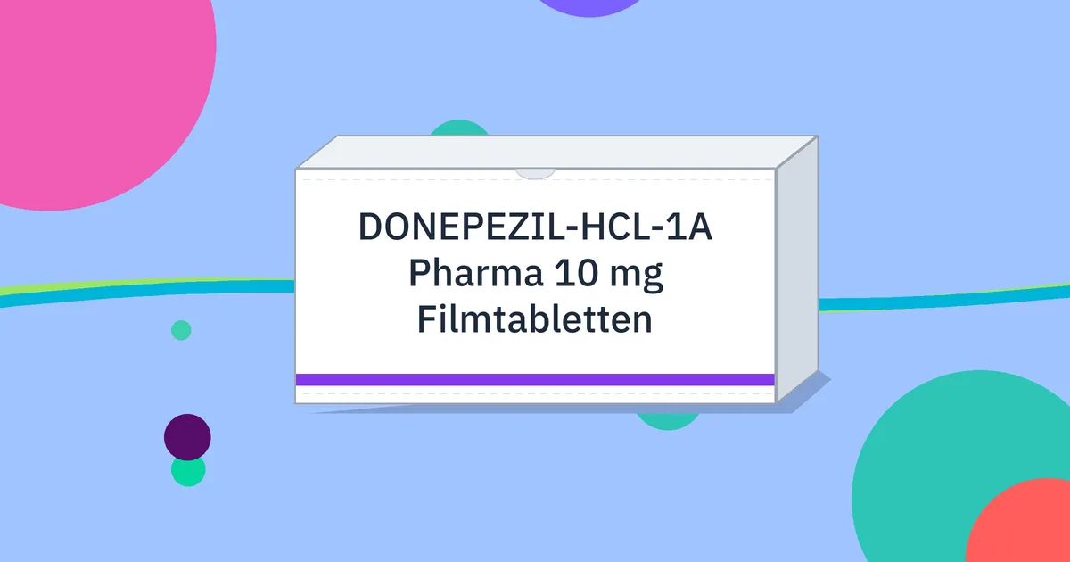 Symbolbild: Packung mit der Aufschrift DONEPEZIL-HCL-1A Pharma 10 mg Filmtabletten (PZN 09322254) – Verfügbarkeit und Bezug in Apotheken in Frankfurt am Main