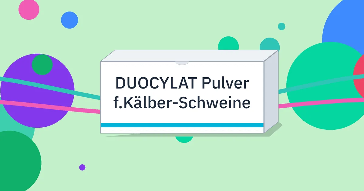 Symbolbild: Packung mit der Aufschrift DUOCYLAT Pulver f.Kälber-Schweine (PZN 09384261) – Verfügbarkeit und Bezug in Apotheken in Frankfurt am Main