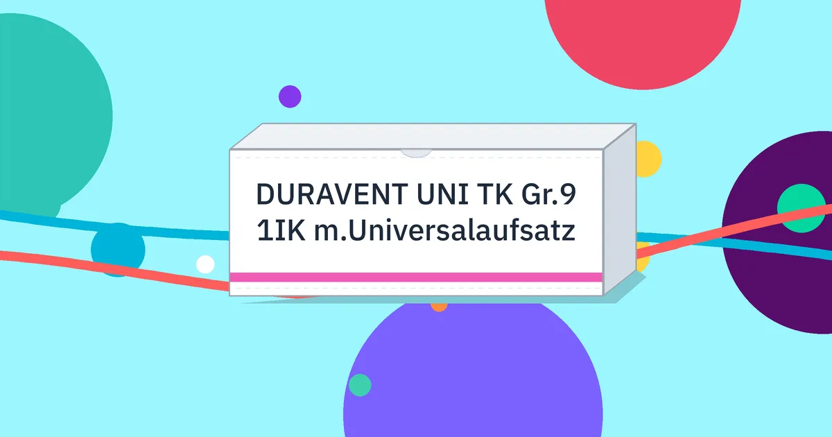 Symbolbild: Packung mit der Aufschrift DURAVENT UNI TK Gr.9 1IK m.Universalaufsatz (PZN 07544387) – Verfügbarkeit und Bezug in Apotheken in Frankfurt am Main