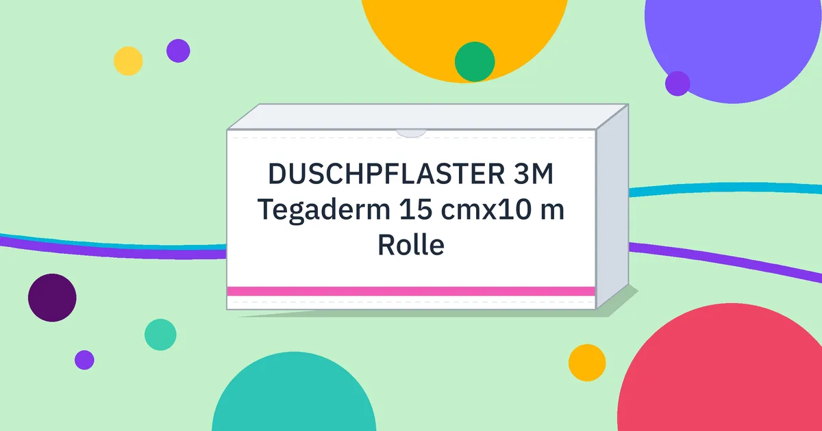 Symbolbild: Packung mit der Aufschrift DUSCHPFLASTER 3M Tegaderm 15 cmx10 m Rolle (PZN 15255131) – Verfügbarkeit und Bezug in Apotheken in Frankfurt am Main