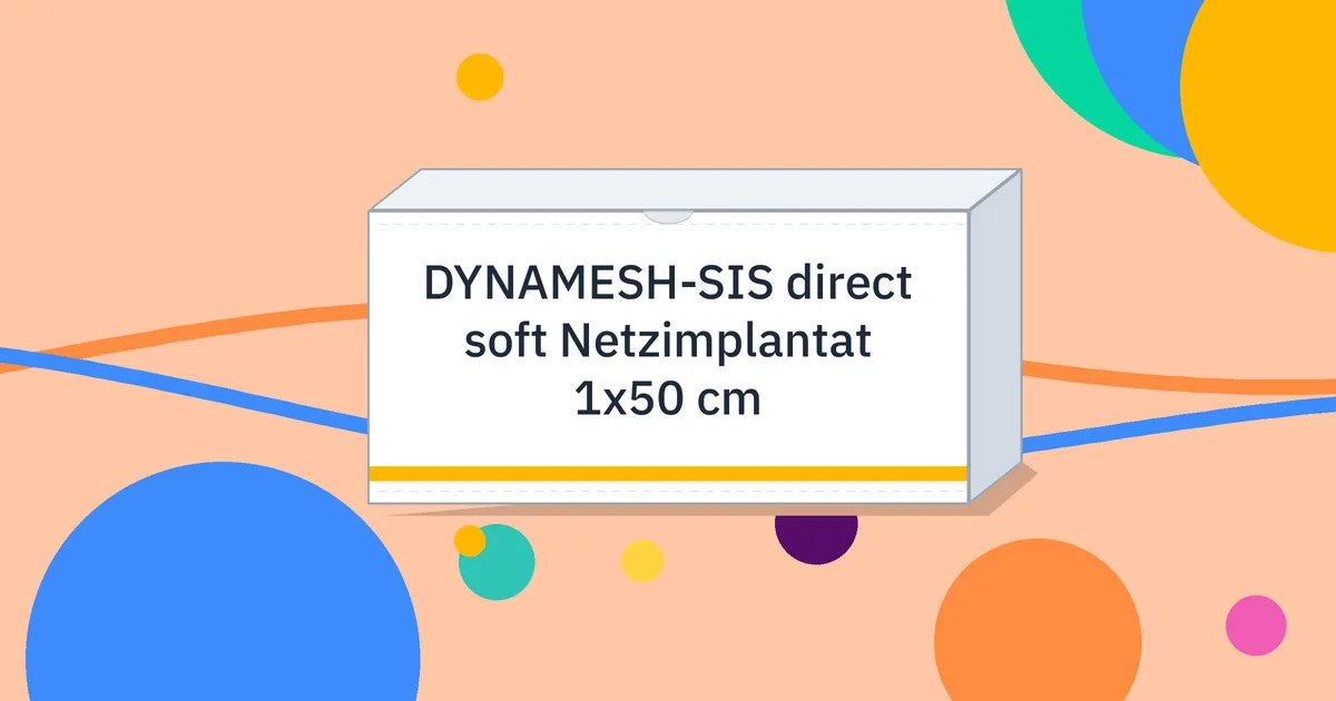 Symbolbild: Packung mit der Aufschrift DYNAMESH-SIS direct soft Netzimplantat 1x50 cm (PZN 09257829) – Verfügbarkeit und Bezug in Apotheken in Frankfurt am Main