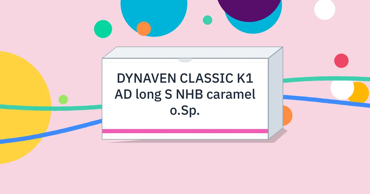 Symbolbild: Packung mit der Aufschrift DYNAVEN CLASSIC K1 AD long S NHB caramel o.Sp. (PZN 18414587) – Verfügbarkeit und Bezug in Apotheken in Frankfurt am Main
