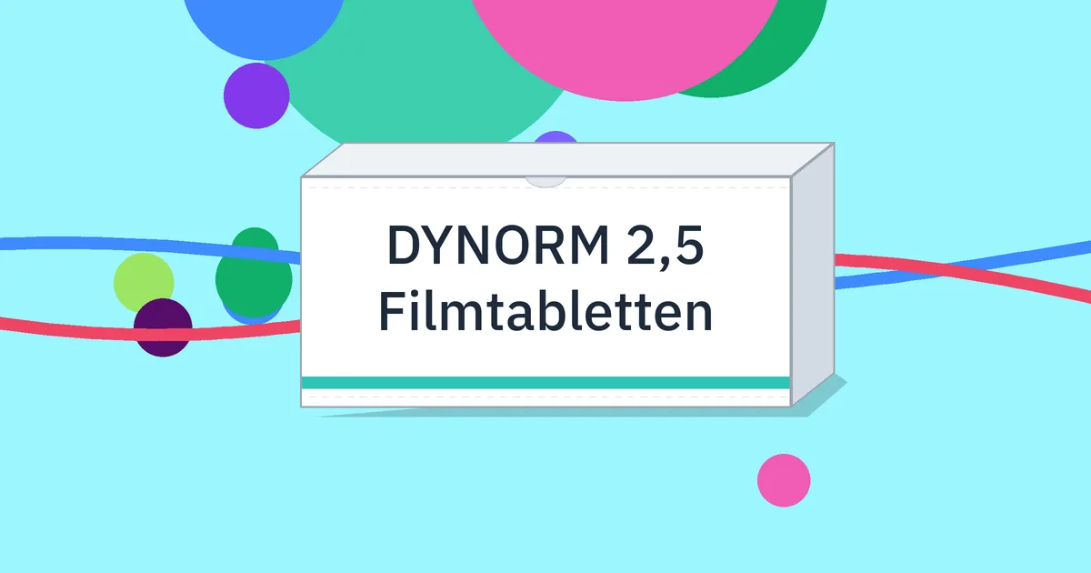 Symbolbild: Packung mit der Aufschrift DYNORM 2,5 Filmtabletten (PZN 04300762) – Verfügbarkeit und Bezug in Apotheken in Frankfurt am Main