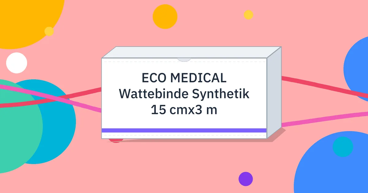 Symbolbild: Packung mit der Aufschrift ECO MEDICAL Wattebinde Synthetik 15 cmx3 m (PZN 00879736) – Verfügbarkeit und Bezug in Apotheken in Frankfurt am Main