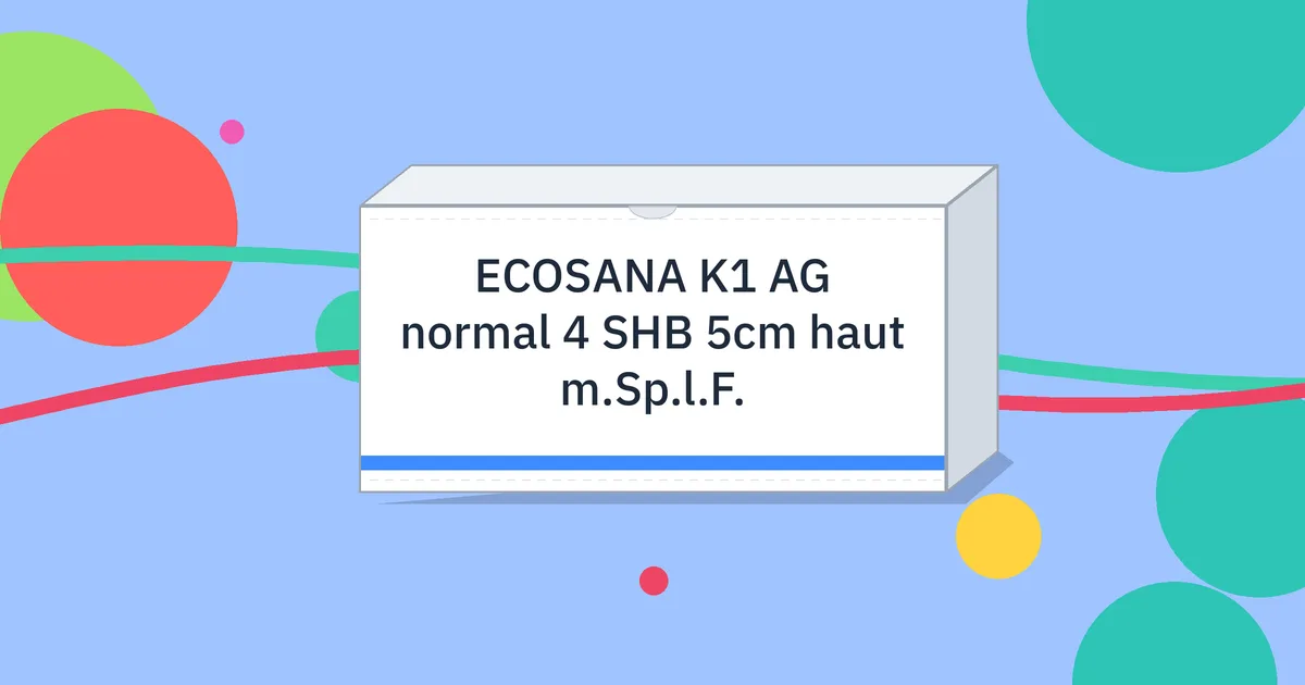 Symbolbild: Packung mit der Aufschrift ECOSANA K1 AG normal 4 SHB 5cm haut m.Sp.l.F. (PZN 04728520) – Verfügbarkeit und Bezug in Apotheken in Frankfurt am Main