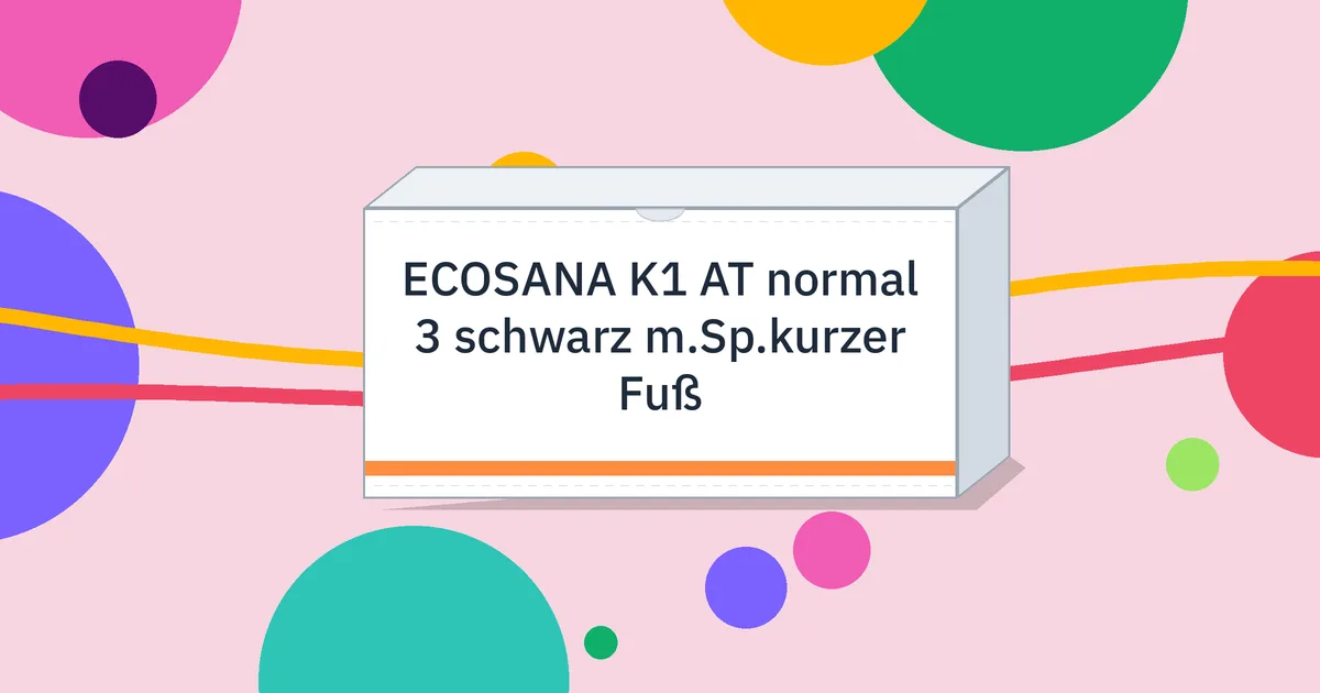 Symbolbild: Packung mit der Aufschrift ECOSANA K1 AT normal 3 schwarz m.Sp.kurzer Fuß (PZN 04731539) – Verfügbarkeit und Bezug in Apotheken in Frankfurt am Main