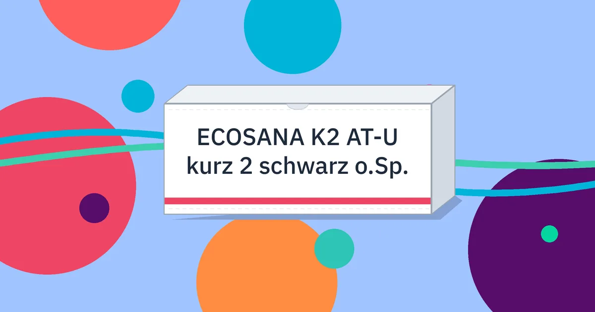 Symbolbild: Packung mit der Aufschrift ECOSANA K2 AT-U kurz 2 schwarz o.Sp. (PZN 01571443) – Verfügbarkeit und Bezug in Apotheken in Frankfurt am Main