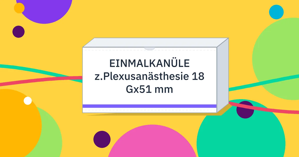 Symbolbild: Packung mit der Aufschrift EINMALKANÜLE z.Plexusanästhesie 18 Gx51 mm (PZN 00246534) – Verfügbarkeit und Bezug in Apotheken in Frankfurt am Main