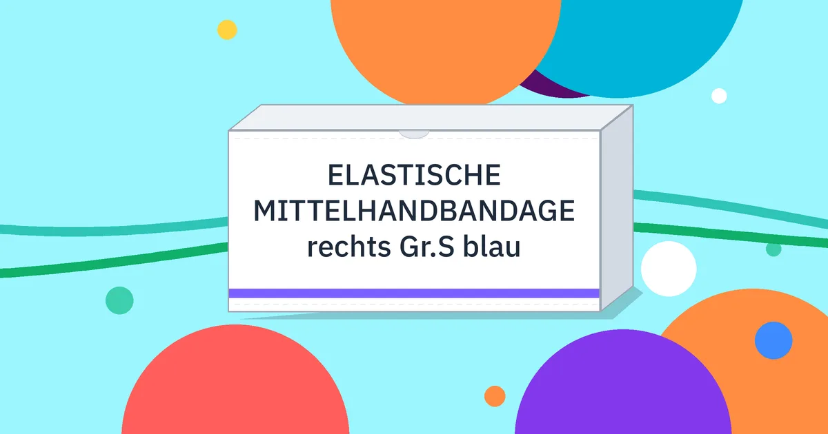 Symbolbild: Packung mit der Aufschrift ELASTISCHE MITTELHANDBANDAGE rechts Gr.S blau (PZN 03315603) – Verfügbarkeit und Bezug in Apotheken in Frankfurt am Main