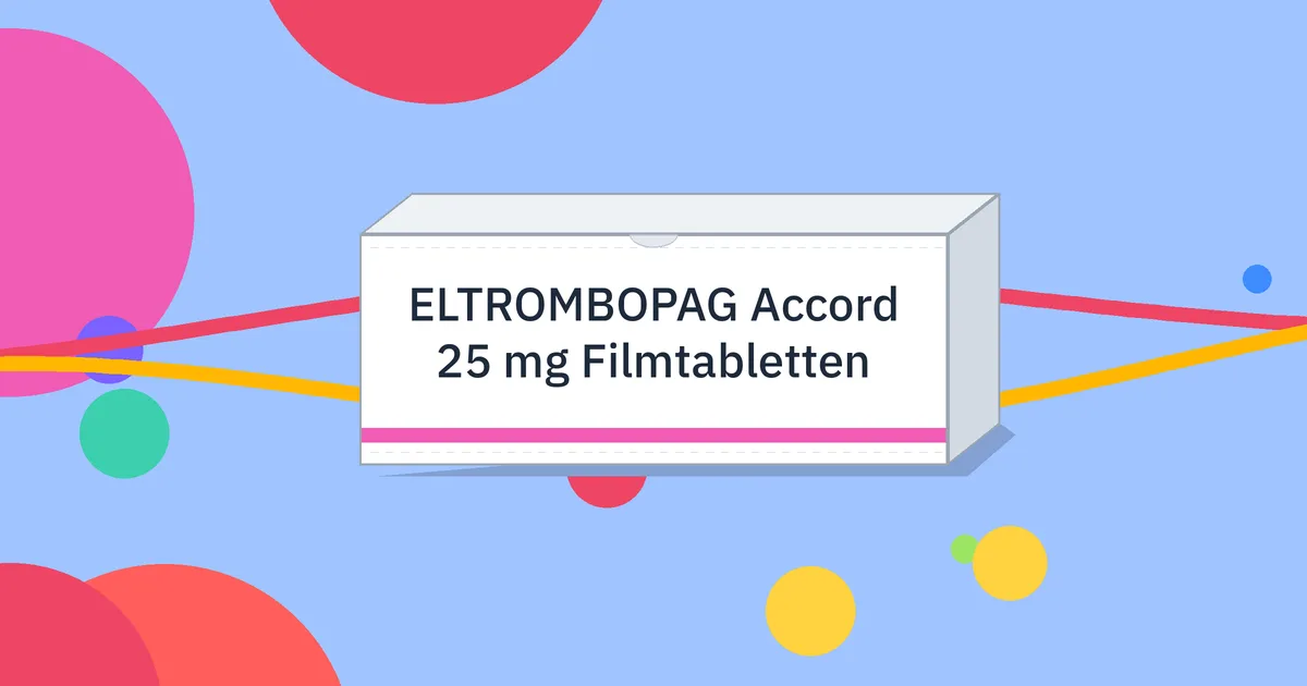 Symbolbild: Packung mit der Aufschrift ELTROMBOPAG Accord 25 mg Filmtabletten (PZN 19662583) – Verfügbarkeit und Bezug in Apotheken in Frankfurt am Main