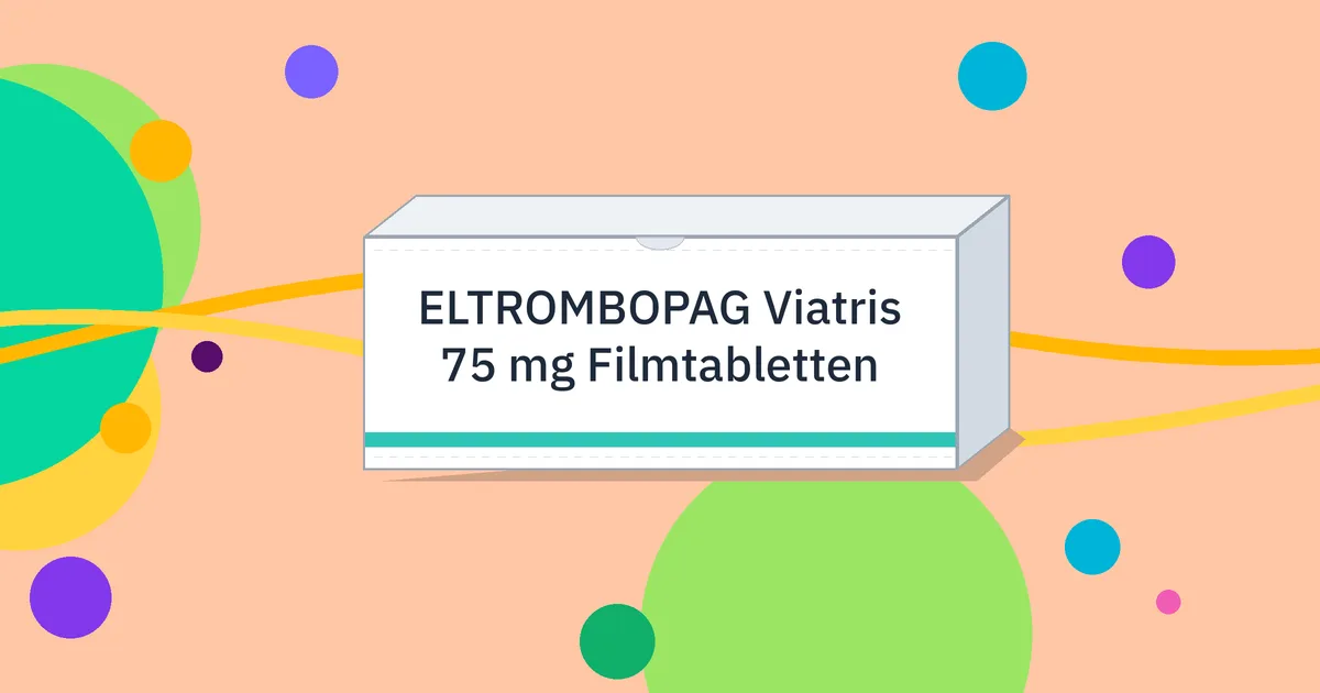 Symbolbild: Packung mit der Aufschrift ELTROMBOPAG Viatris 75 mg Filmtabletten (PZN 19692147) – Verfügbarkeit und Bezug in Apotheken in Frankfurt am Main