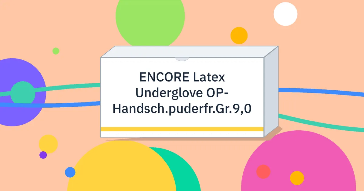 Symbolbild: Packung mit der Aufschrift ENCORE Latex Underglove OP-Handsch.puderfr.Gr.9,0 (PZN 13163985) – Verfügbarkeit und Bezug in Apotheken in Frankfurt am Main