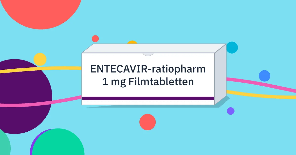 Symbolbild: Packung mit der Aufschrift ENTECAVIR-ratiopharm 1 mg Filmtabletten (PZN 12376526) – Verfügbarkeit und Bezug in Apotheken in Frankfurt am Main
