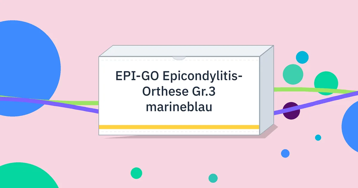 Symbolbild: Packung mit der Aufschrift EPI-GO Epicondylitis-Orthese Gr.3 marineblau (PZN 19742477) – Verfügbarkeit und Bezug in Apotheken in Frankfurt am Main