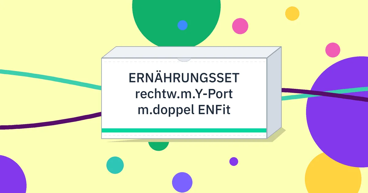 Symbolbild: Packung mit der Aufschrift ERNÄHRUNGSSET rechtw.m.Y-Port m.doppel ENFit (PZN 14345323) – Verfügbarkeit und Bezug in Apotheken in Frankfurt am Main