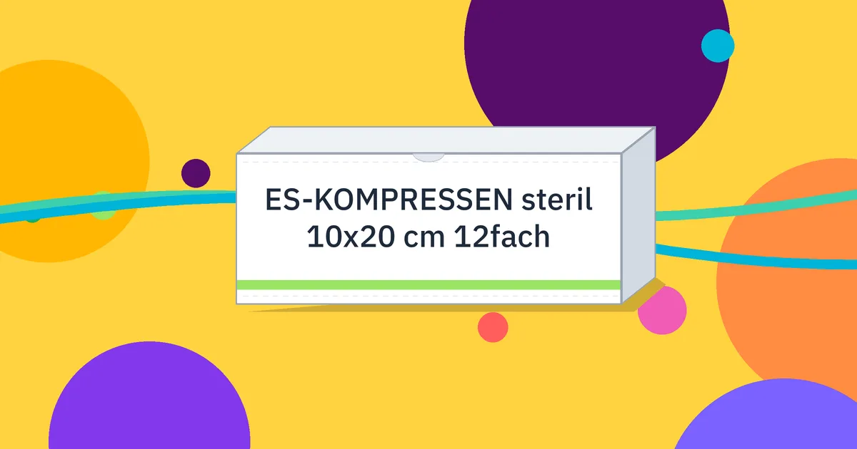 Symbolbild: Packung mit der Aufschrift ES-KOMPRESSEN steril 10x20 cm 12fach (PZN 17605664) – Verfügbarkeit und Bezug in Apotheken in Frankfurt am Main