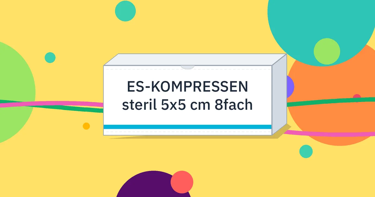 Symbolbild: Packung mit der Aufschrift ES-KOMPRESSEN steril 5x5 cm 8fach (PZN 00429217) – Verfügbarkeit und Bezug in Apotheken in Frankfurt am Main