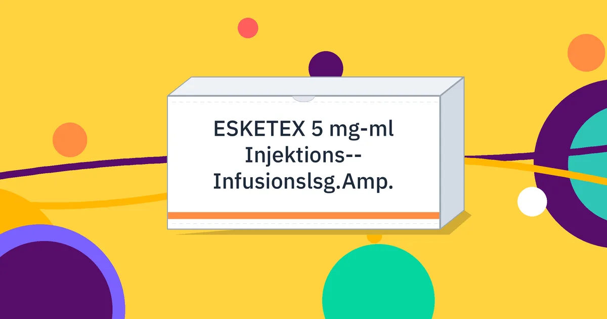 Symbolbild: Packung mit der Aufschrift ESKETEX 5 mg-ml Injektions--Infusionslsg.Amp. (PZN 18798300) – Verfügbarkeit und Bezug in Apotheken in Frankfurt am Main