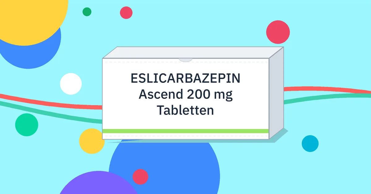 Symbolbild: Packung mit der Aufschrift ESLICARBAZEPIN Ascend 200 mg Tabletten (PZN 17849260) – Verfügbarkeit und Bezug in Apotheken in Frankfurt am Main