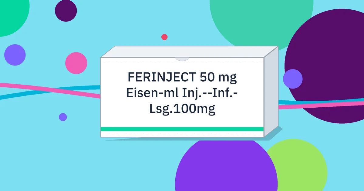 Symbolbild: Packung mit der Aufschrift FERINJECT 50 mg Eisen-ml Inj.--Inf.-Lsg.100mg (PZN 12700553) – Verfügbarkeit und Bezug in Apotheken in Frankfurt am Main