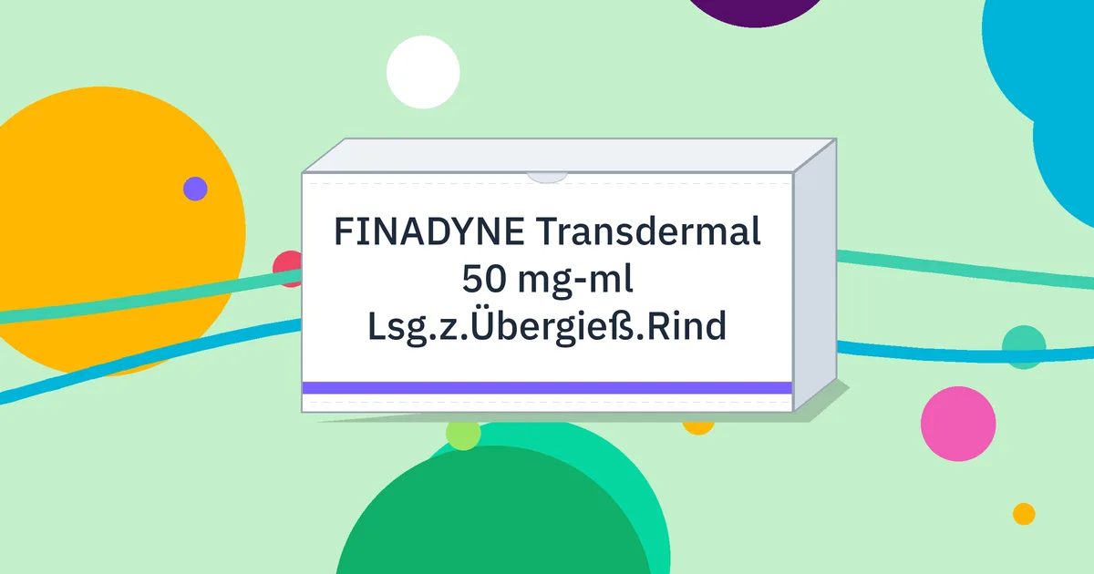 Symbolbild: Packung mit der Aufschrift FINADYNE Transdermal 50 mg-ml Lsg.z.Übergieß.Rind (PZN 11125526) – Verfügbarkeit und Bezug in Apotheken in Frankfurt am Main