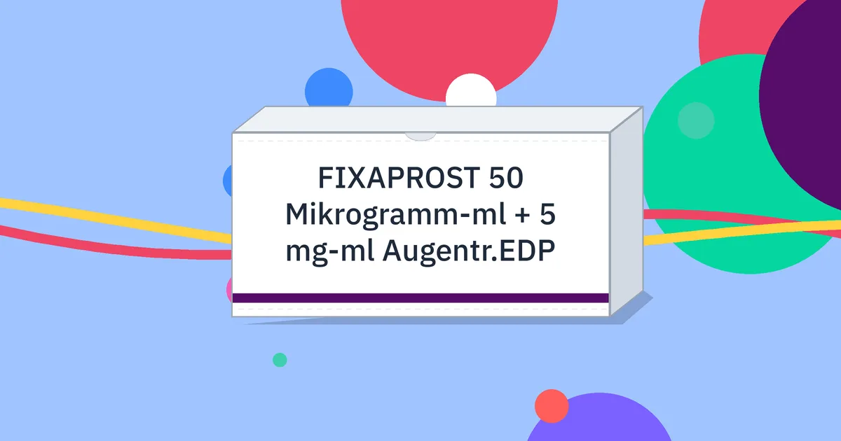 Symbolbild: Packung mit der Aufschrift FIXAPROST 50 Mikrogramm-ml + 5 mg-ml Augentr.EDP (PZN 17987542) – Verfügbarkeit und Bezug in Apotheken in Frankfurt am Main