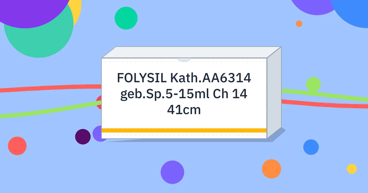 Symbolbild: Packung mit der Aufschrift FOLYSIL Kath.AA6314 geb.Sp.5-15ml Ch 14 41cm (PZN 00151621) – Verfügbarkeit und Bezug in Apotheken in Frankfurt am Main