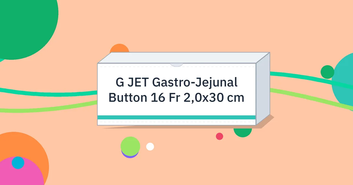 Symbolbild: Packung mit der Aufschrift G JET Gastro-Jejunal Button 16 Fr 2,0x30 cm (PZN 14346860) – Verfügbarkeit und Bezug in Apotheken in Frankfurt am Main