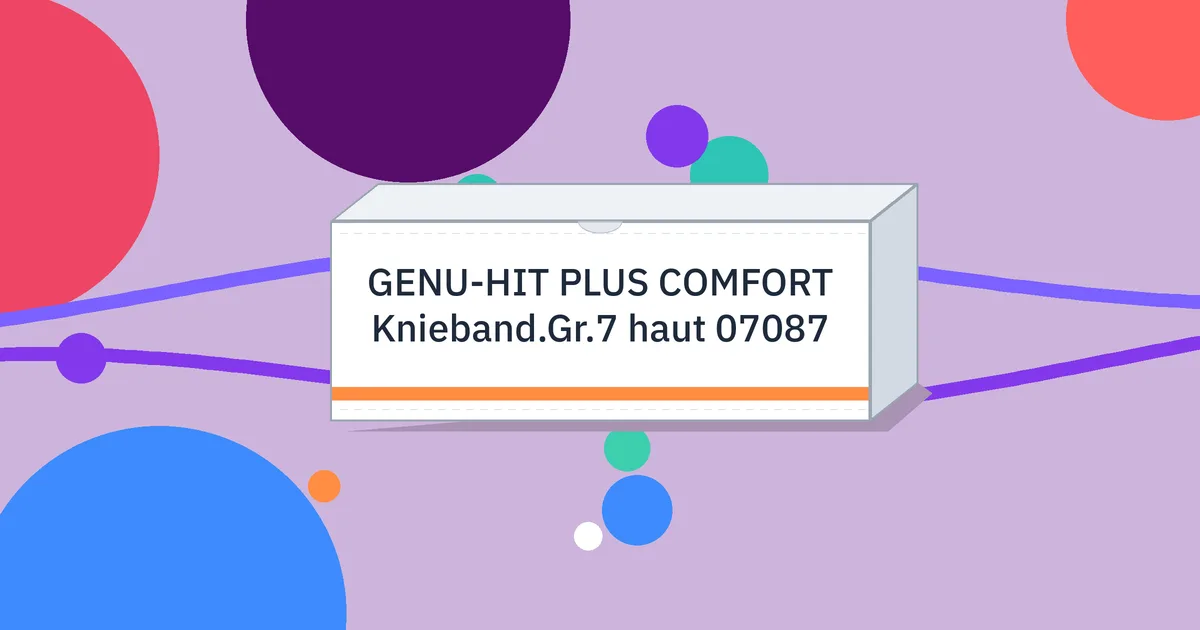 Symbolbild: Packung mit der Aufschrift GENU-HIT PLUS COMFORT Knieband.Gr.7 haut 07087 (PZN 10921497) – Verfügbarkeit und Bezug in Apotheken in Frankfurt am Main