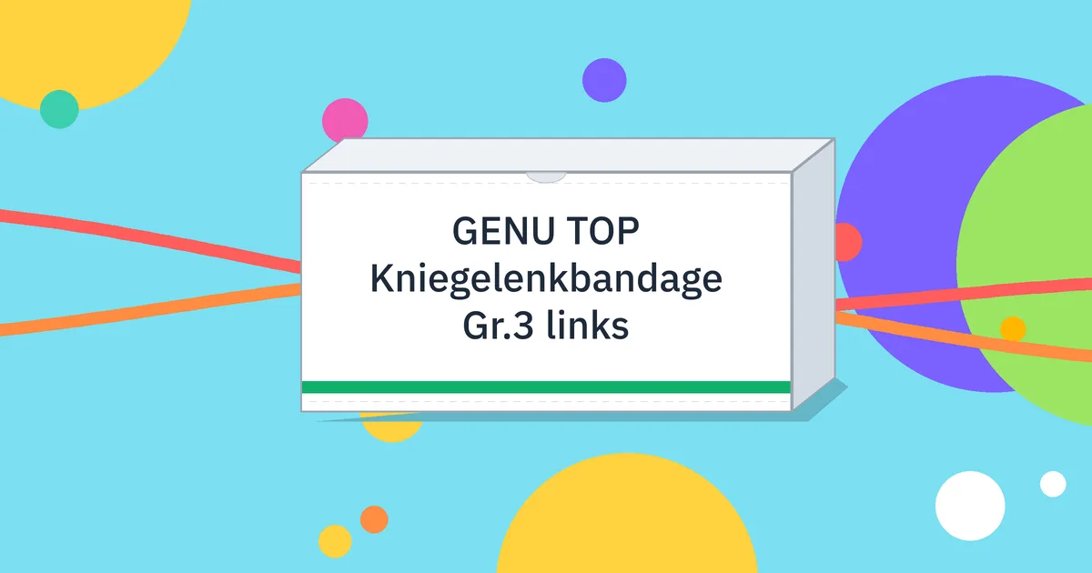 Symbolbild: Packung mit der Aufschrift GENU TOP Kniegelenkbandage Gr.3 links (PZN 05045881) – Verfügbarkeit und Bezug in Apotheken in Frankfurt am Main