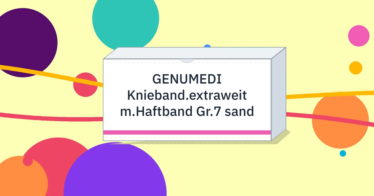 Symbolbild: Packung mit der Aufschrift GENUMEDI Knieband.extraweit m.Haftband Gr.7 sand (PZN 09194069) – Verfügbarkeit und Bezug in Apotheken in Frankfurt am Main