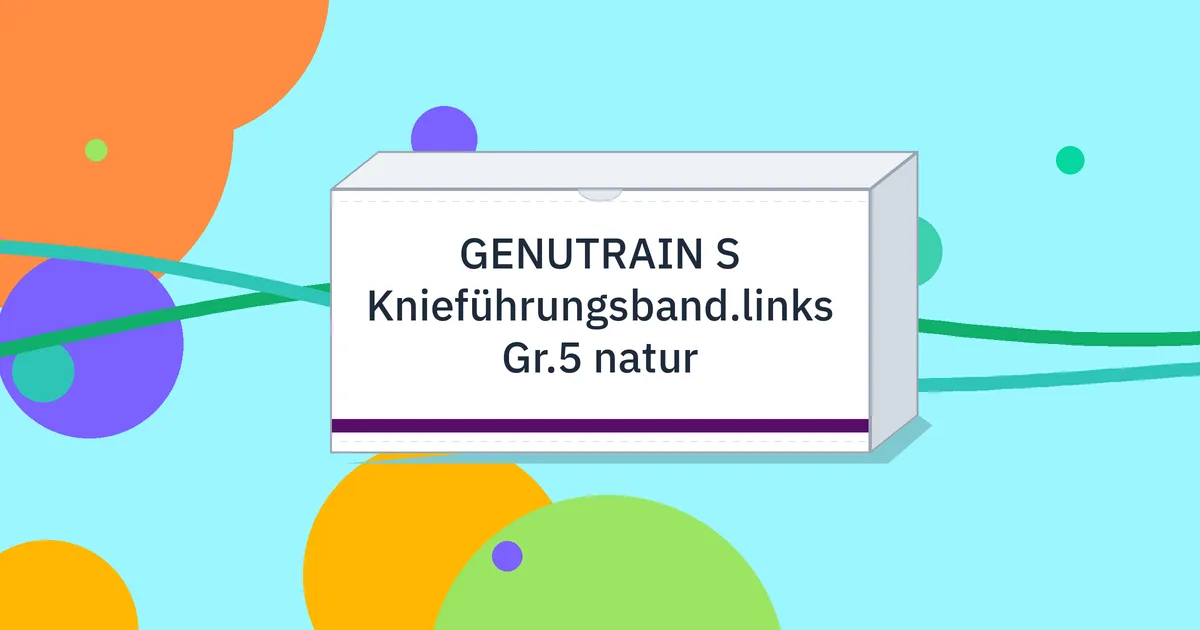 Symbolbild: Packung mit der Aufschrift GENUTRAIN S Knieführungsband.links Gr.5 natur (PZN 02429279) – Verfügbarkeit und Bezug in Apotheken in Frankfurt am Main