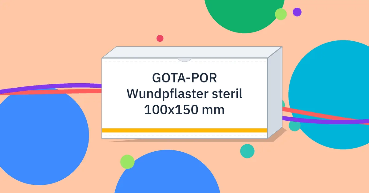 Symbolbild: Packung mit der Aufschrift GOTA-POR Wundpflaster steril 100x150 mm (PZN 10124890) – Verfügbarkeit und Bezug in Apotheken in Frankfurt am Main